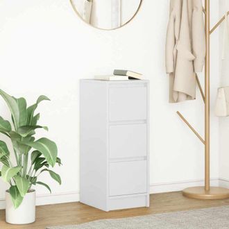 vidaXL Vidaxl - Buffet blanc 29,5x34x76 cm - Bois ding&eacute;nierie durable - 3 tiroirs avec capacit&eacute; de charge 60 kg - Pour rangement &eacute;l&eacute;gant