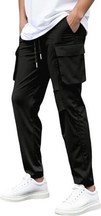 Generico Pantalon Cargo Homme en Tricot en Coton Multipoches Lat&eacute;rales Casual et Fermeture Cordon de serrage et Lacets de la Taille Vintage Pantalon dEntra&icirc;nem