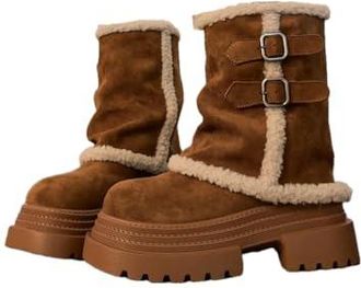 Generic JJDFW Vintage Chaud Coton Femmes Pipe Bottines Mode Plateforme &Eacute;paisse Semelle Courte Automne Hiver Ceinture Boucle Chaussures, marron, 37 1/3 EU