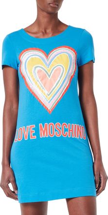 Love Moschino Damen A-lijn jurk in katoenen Jersey met Maxi veelkleurig hart Kleid, Light Blue, 40 EU