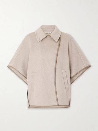 Max Mara Cape Aus Kaschmirfilz Mit Lederbesätzen - Neutral