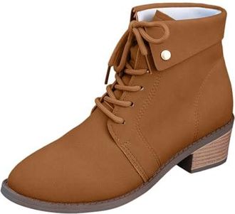 Generic Bottines &agrave; lacets pour femme &agrave; talon bas et &eacute;pais - Style d&eacute;contract&eacute; - Bout pointu - &Eacute;l&eacute;gantes - Couleur unie - Classique - Confortables - Automne et