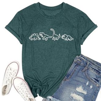 Generic T-shirts d&eacute;t&eacute; dinosaures pour femmes 2025 tendance sortir hauts amples mignons &agrave; manches courtes d&eacute;contract&eacute; lettre d&eacute;t&eacute; tendance T-shirts &agrave; col rond 