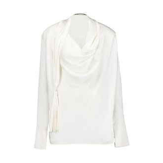 Stella McCartney Seidenbluse mit drapiertem Ausschnitt und Quastendetail - - Blouses & Shirts - Damen - Wei&szlig; - XL