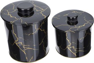 Valiclud 2 St&uuml;ck Dekorativer Blechdose Keks Bonbondose mit Deckel Nordischer Stil Robuste Aufbewahrungsbox f&uuml;r S&uuml;&szlig;igkeiten Geschenk Partybedarf Schwarze Marmor