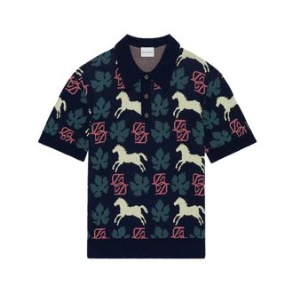 Dr&ocirc;le de Monsieur Homme, Tops, Bleu, Taille: S Polo Tricot Cheval Monogram