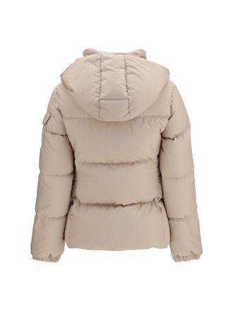 Moncler Womens Fourmines Hooded Short Down Jacket Beige
