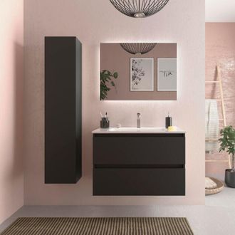 Cygnus Bath Meuble salle de bain - 80 cm - Avec plan vasque - Noir mat - A suspendre - KARAIB