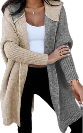 Generic Femmes 2025 Automne Color Block Tenues Ouvert sur le Devant Manches Longues Cardigan &agrave; Capuche Manteau Outwear Pull Ray&eacute; Ample, Abricot + gris, XL