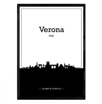 Nacnic Plakat mit Karte von Verona - Italien. Skyline Blätter mit Städten in Italien mit schwarzem Schatten. A3