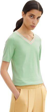 Tom Tailor Damen 1035472 Basic T-Shirt mit V-Ausschnitt, 31034 - Okra Green, M