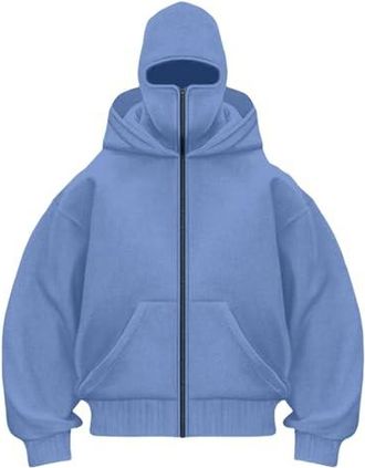 Generic Veste polaire &agrave; capuche pour homme avec double capuche en &eacute;toffe - R&eacute;sistante au vent, manches longues, fermeture int&eacute;grale, sweat-shirt dentra&icirc;nement
