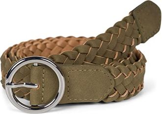 styleBREAKER Ceinture tressée pour femme avec boucle ronde, en cuir synthétique uni, taille unique, 03010125, Olive/argenté, taille unique
