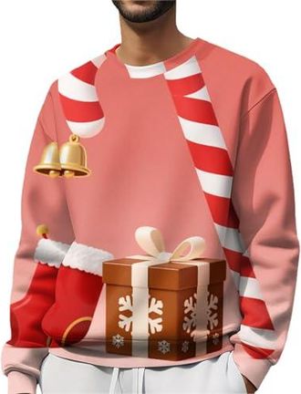 Generic Sweat-shirt de Noël pour homme - Pull de Noël amusant - Imprimé graphique - Chaud - Col rond - Tendance - Décontracté - Tenue dextérieur, Rouge, XXL