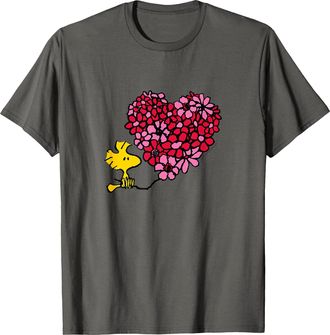 Peanuts Valentines - Woodstock Floral Heart T-Shirt