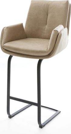 DELIFE Barstuhl Clea-Flex Mikrofaser Beige Vintage Freischwinger Flach Metall Schwarz, Barst&uuml;hle
