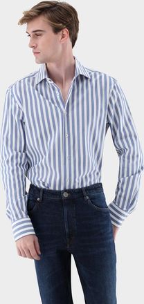 van Laack Gestreiftes Hemd mit Korbgeflecht Struktur und Haifischkragen