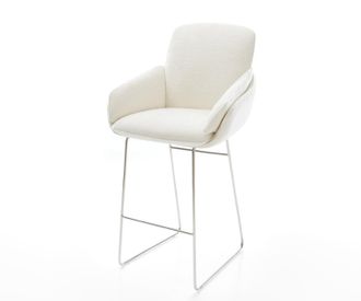 DELIFE Barstuhl Luan-Flex Boucl&eacute; Soft Beige Kufengestell Edelstahl Silberfarben, Barst&uuml;hle