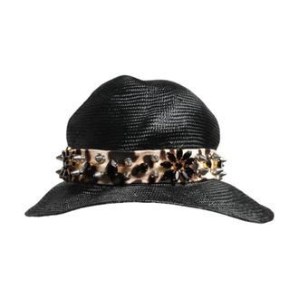 Dolce & Gabbana Femme, Accessoires, Noir, Taille: 57 CM Chapeau &agrave; large bord orn&eacute; de cristaux