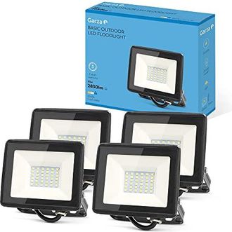 Garza 4er-Pack Basic 30W LED Strahler Au&szlig;en, 2700 Lumen, 6500K Kaltlicht, IP65, klein und leicht, 120&ordm; Winkel, Wand- oder Deckenmontage, regen- und staubbes