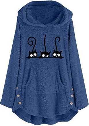 ZYUEER Sweat à Capuche Femme Pas Cher Pull en Cachemire Sweatshirt Cat Hoodies Grande Taille Veste Polaire Pullover Jacket Hiver Chaud (n-Bleu, M)