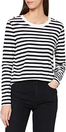 Selected Femme Slfstandard Ls Tee Str Noos T shirt, Noir/Rayures : Blanc Neige., S EU