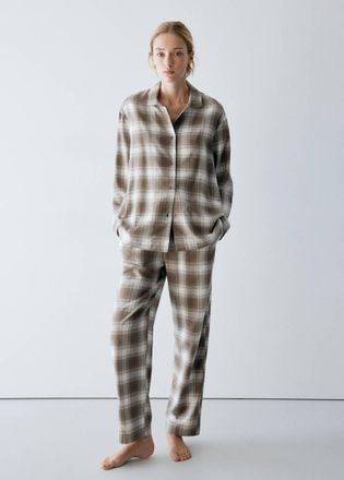 Mango Pantalon pyjama flanelle carreaux marron moyen - Femme - S - MANGO