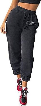 Minetom Pantalon de Jogging Long Femme Doux Casual Ample Pantalon de Surv&ecirc;tement Imprim&eacute; Running Training Fitness Yoga Pants avec Poches H Noir M