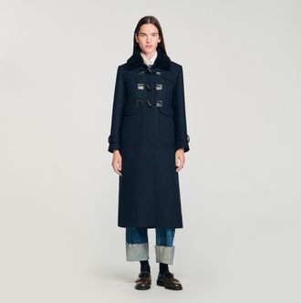 Sandro Manteau long avec col en peau lainée