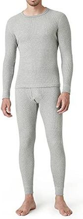 Lapasa Ensemble de sous-Vêtements Thermiques Homme Tissu Gaufré en Coton Chaud Haut Maillot de Corps & Pantalon Bas Automne Hiver Épaisseur Moyenne M60 Gris 