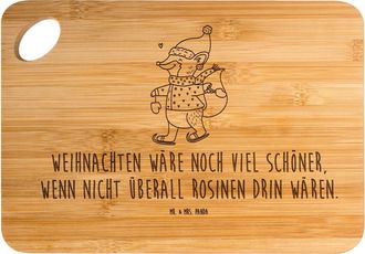 Mr. & Mrs. Panda Holzbrett Fuchs Schlittschuhe - Geschenk, Weihnachtsmann, Frühstücksbrettchen, Tannenbaum, Brotzeitbrett, Weihnachtsbaum, Weihnachtszeit, Schneidebret