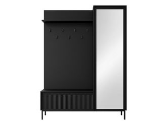 Mirjan24 Garderoben-Set Ozmi 1D1K, praktische Wandgarderobe mit 7 Kleiderhaken, Schrank mit 8 Fächer und Schuhschrank geeignet als Flurgarderobe (Schwarz)