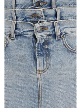 Fiorucci Womens Midi Denim Skirt Triple-Layer Light Blue Cotton