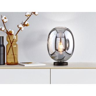 Fischer & Honsel Tischlampe nayla Industrial mit Glaskugel Rauchglas, Höhe 27cm