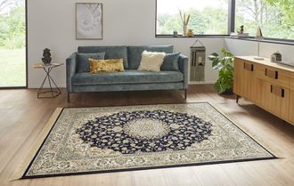 Nouristan Naveh Orient Teppich - Wohnzimmerteppich Orientalisch Kurzflor mit Fransen Vintage Orientalischer Samt-Teppich für Esszimmer, Wohnzimmer, Schlafzimmer