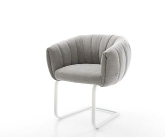 DELIFE Freischwinger Jada-Flex Strukturstoff Soft Grau Freischwinger flach Wei&szlig; Taschenfederkern, Esszimmerst&uuml;hle