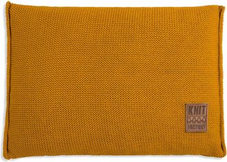 Knit Factory Uni Zierkissen - Rechteckige Sofa Kissen - Ocker - Gestrickter Dekokissen - Couchkissen - 60x40 cm - Kissenbezug mit Füllung und Bezug