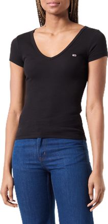 Tommy Jeans Damen Tjw Slim Essential Rib V Dw0dw17385 Andere Oberteile, Black (Black), XXS EU
