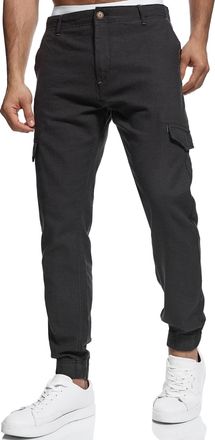 Indicode Herren Booth Cargohose aus Leinen & Baumwolle mit 6 Taschen | Stoffhose f&uuml;r M&auml;nner Black, XXL