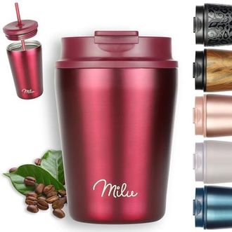 Milu Mug Isotherme 300ml - Thermo Café étanche en acier inoxydable, Tasse thermique sans BPA, 100% anti-fuite(Berry, 300ml)