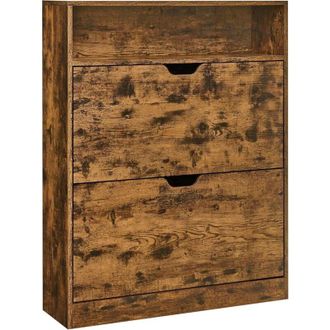 Vasagle Vasagle - Meuble &agrave; Chaussures 2 Portes Battantes, &Eacute;tag&egrave;re &agrave; Chaussures, Compartiment Ouvert, S&eacute;parateur R&eacute;glable, 11 &agrave; 16 Paires, pour Petite Entr&eacute;e