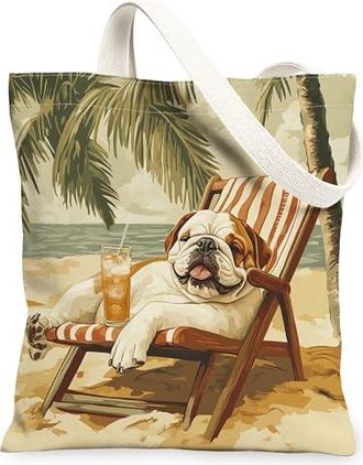 Generic Sac fourre-tout en toile avec motif bouledogue amusant pour faire du shopping, 33 x 38,1 cm, sac &agrave; bandouli&egrave;re r&eacute;utilisable pour femme, peinture danim