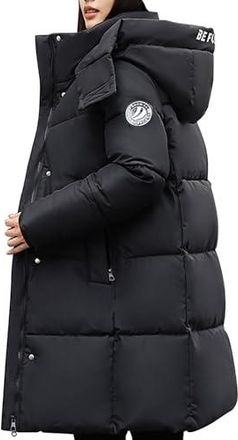 Generic Manteau Long à capuche pour femme, doudoune épaisse plus longue, fermeture éclair, vêtements dextérieur en coton, hiver Veste Jean Courte Femme Doudou