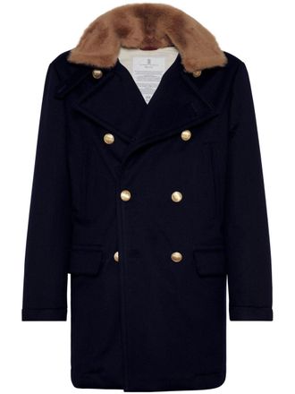 Brunello Cucinelli manteau en cachemire &agrave; boutonni&egrave;re crois&eacute;e - Bleu