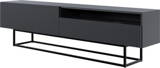 Selsey TV Schrank Board Sideboard Fernsehtisch Fernsehschrank 175 cm Schwarze Beine Mit Offenem Fach Gefr&auml;ste Front Schwarz Veldio