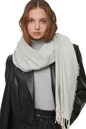 Trendyol Ecru Pattern Blocky Weiche Texturd Womens Scarf TWOAW22AT0052