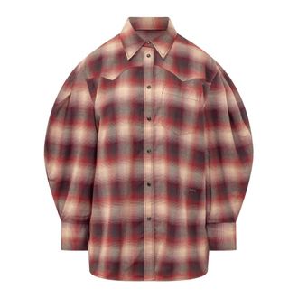 Ganni Femme, Blouses et Chemises, Rouge, Taille: 36 FR Chemise &agrave; carreaux en flanelle avec manches pliss&eacute;es