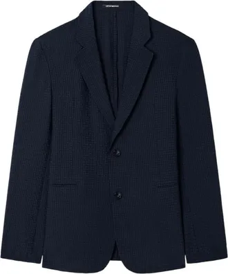 Emporio Armani Homme, Costumes, Bleu, Taille: XL Veste crois&eacute;e en seersucker technique imprim&eacute; Icon