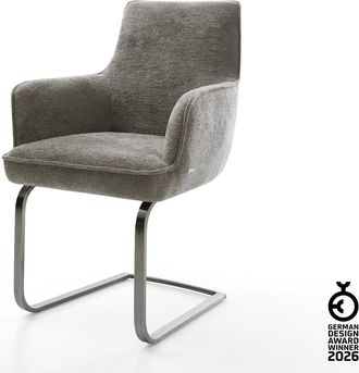 DELIFE Freischwinger Heira-Flex mit Armlehnen Boucl&eacute; Soft Schlamm Freischwinger flach Graphit Taschenfederkern, Esszimmerst&uuml;hle