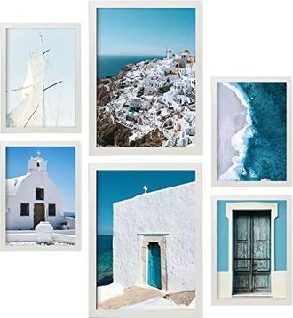 Nacnic Ensemble de 6 posters Photographie des &icirc;les grecques - Impression murale d&eacute;t&eacute; en Gr&egrave;ce - D&eacute;coration int&eacute;rieure - Format A3 et A4. Avec cadres blancs